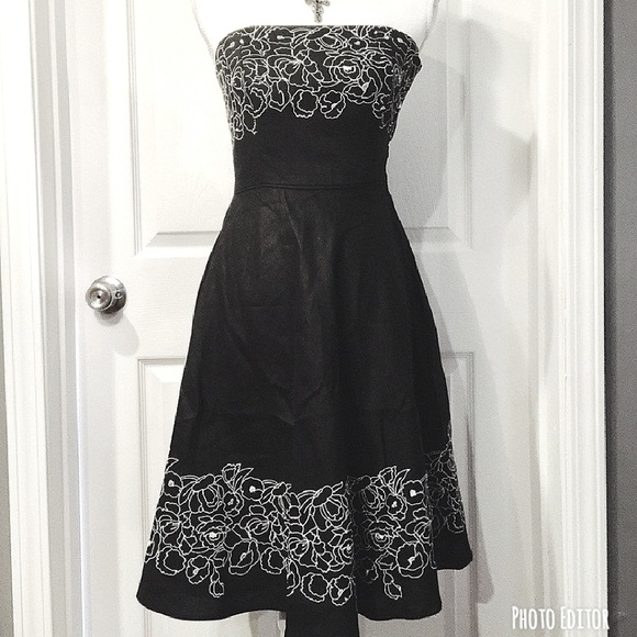 LOFT | Dresses | Loft 0 Linen Black And White Strapless Dress | Poshmark